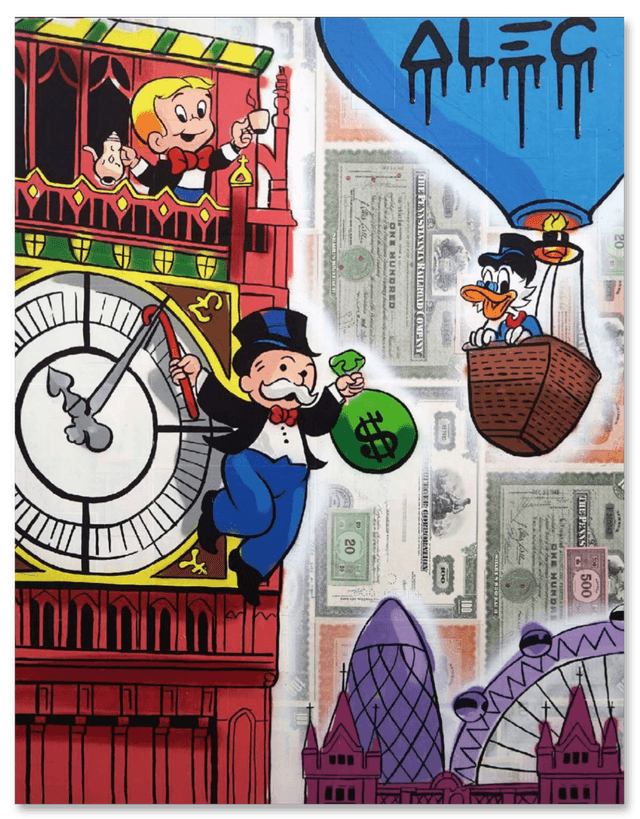 $ Team in London Hanging on Big Ben - Alec Monopoly - Eden House of Art